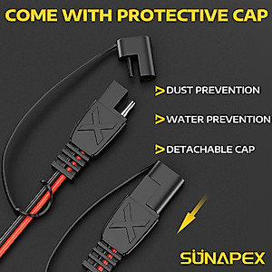 SUNAPEX 15Feet SAE Extension Cable 16AWG SAE to SAE Quick Disconnect Wire Harness Solar Panel SAE Plug 15FT(16AWG)