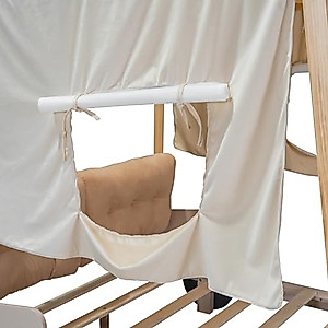 Acosure Full Size Race Car Bed Platform Bed with Pillow,Ceiling Cloth and LED Light,Wood Bed Frame W/Magazine Storage Rack,for Kids Boys Girls Teens,Natural