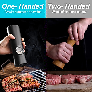 Pepper Grinder, JEKSSTB Battery Operated Salt and Pepper Grinder, Adjustable Coarseness, with LED Light, Dust Cover, One Hand Electric Salt and Pepper Grinder, ABS Material (Black)