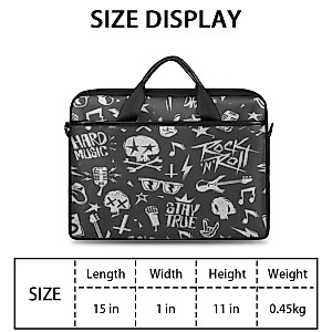 Music Skull Laptop Computer Bag Waterproof Shoulder Messenger Bag 13-15 inch Durable Laptop Tote Bag with Shoulder Strap Handle Lightweight Crossbody Briefcase