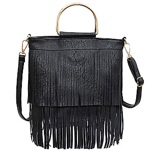 CHIC DIARY Women's Crossbody Bag Leather Tassel Shoulder Handbag Clutch Purse (Black)