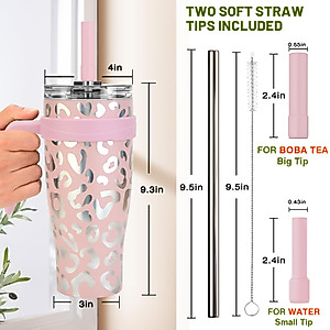 Zukro 40 oz Tumbler with Handle and Straw, Double Wall Stainless Steel Insulated Cup with Screw on 2-in-1 Flip Cap Lid, 100% Leak Proof, Keeps Drinks Cold 24 Hours, Dishwasher Safe - Peach Tie Dye