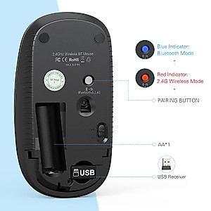 TechGarden Wireless Bluetooth Mouse, Dual Mode (Bluetooth 4.0 + USB) Silent Bluetooth Wireless Mouse with USB Nano Receiver, 3 DPI Levels for MacBook, Laptop, PC, Tablet - Black & Gold