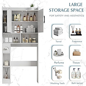 YESHOMY Over The Toilet Storage Cabinet, with 2 Farmhouse Barn Door, Tissue Holder, Adjustable Shelves, White