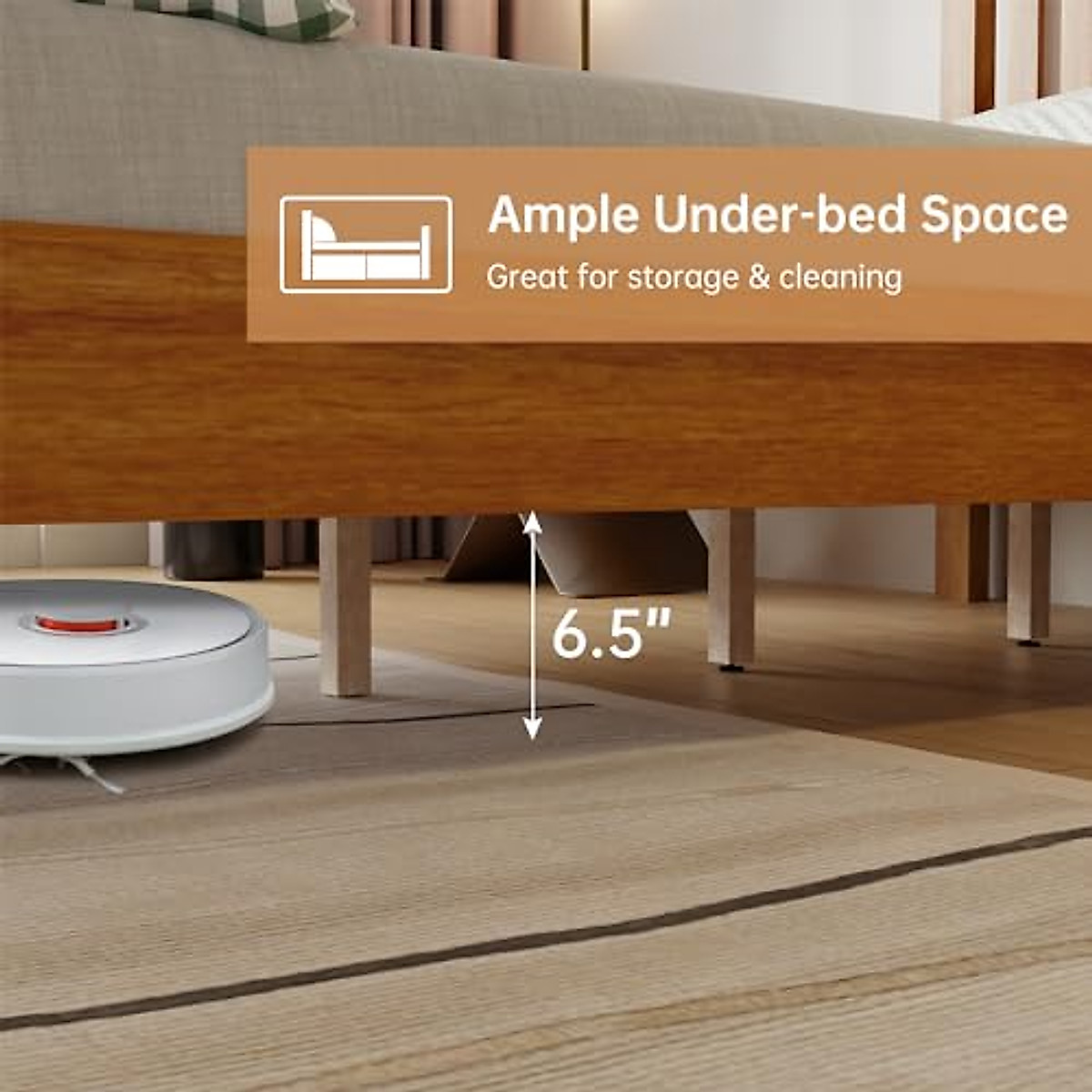 PayLessHere Wood Platform Bed Frame Solid Wood Foundation/Wood Slats Support/No Box Spring Needed/Easy Assembly,Brown (with Headboard, Queen)