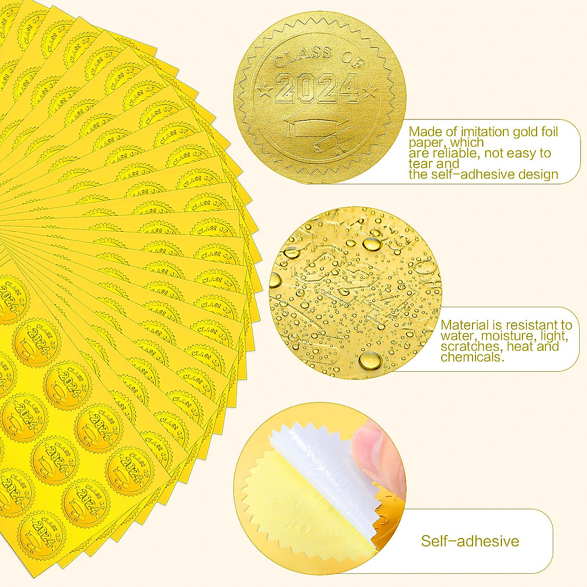 Zonon 240 Pcs Gold Embossed Graduation Seal Stickers Embossed Graduation Cap Diploma Gold Envelope Seals Certificate Class of 2024 Gold Foil Seals Stickers for Graduation Envelopes, 2 Inches