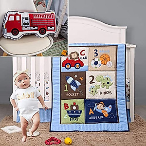Brandream Boys Fire Truck Pillow & 3Pcs Cars Baby Crib Bedding Set