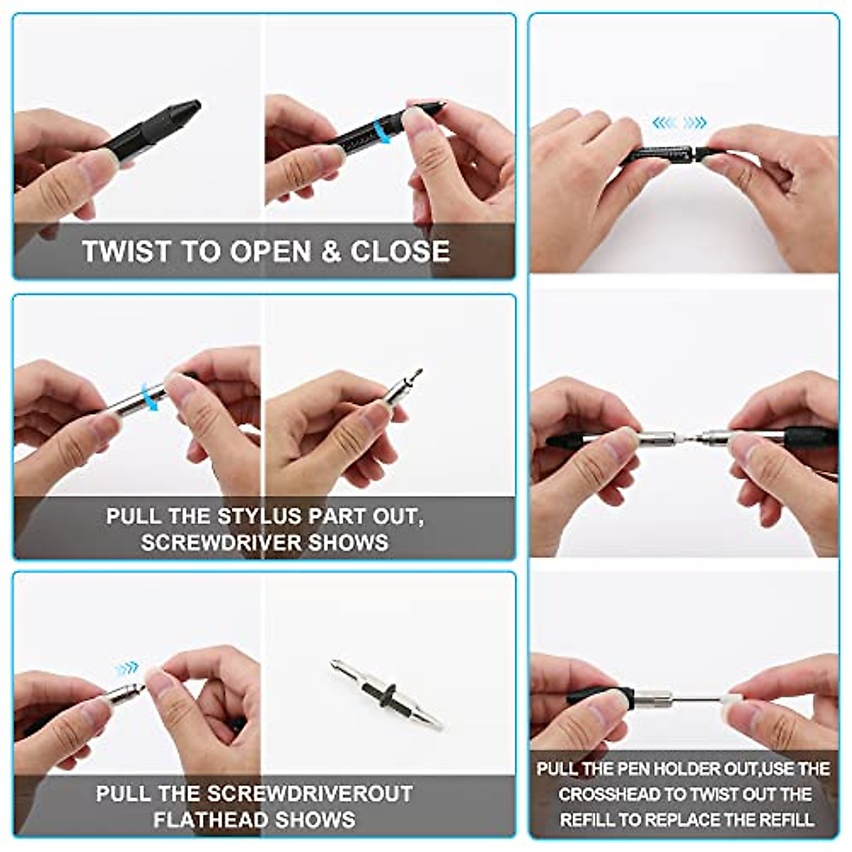 Tools for Men,Cool Gadgets,2 Pack 9 in 1 Multitool Pen Set with LED Light, Touchscreen Stylus, Ruler, Level, Bottle Opener,Flathead, and Ballpoint Pen(Black）