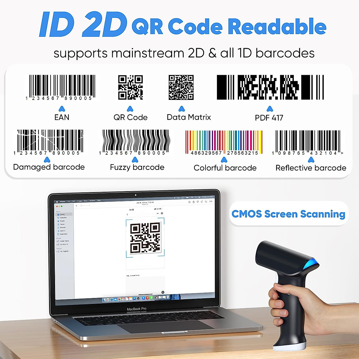 Topwise G1-B 1D 2D Wireless Barcode Scanner with Holder