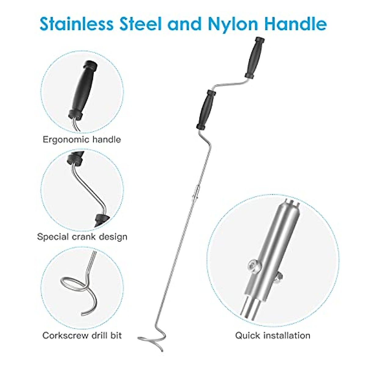 GZBEVITAR Compost Aerator, Compost Turner and Mixing Tool - Crank Manual Tiller for Outdoor Composting, Rotating Drill Bit for Easy Aeration, Thermomter Included