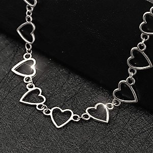 Suyi Choker Necklace - Simple Heart Chain Choker Statement Clavicle Necklace Gift for Women Necklace Jewerly HeartSilver