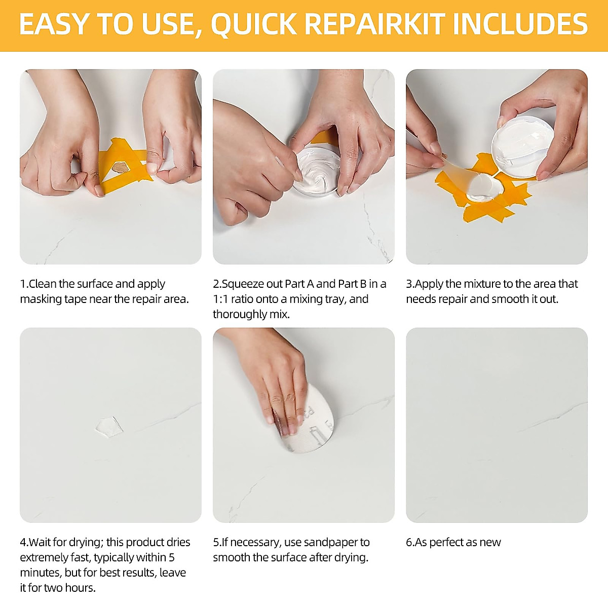 Ultra-Fast Drying Porcelain Repair Kit, Tile and Tub Repair Kit - Repair Chips & Cracks | Extra Strong Adhesive | Bathtub Repair Kit for Ceramic Sink, Shower, Acrylic, Fiberglass and Enamel (White)