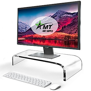 AMT Acrylic Laptop Monitor Stand & Computer Riser with Cat Keyboard Protector, Space-Saving Design, Extra Storage, Clear Shelf - Ideal for Monitors, Laptops, Printers, Desktop Decor
