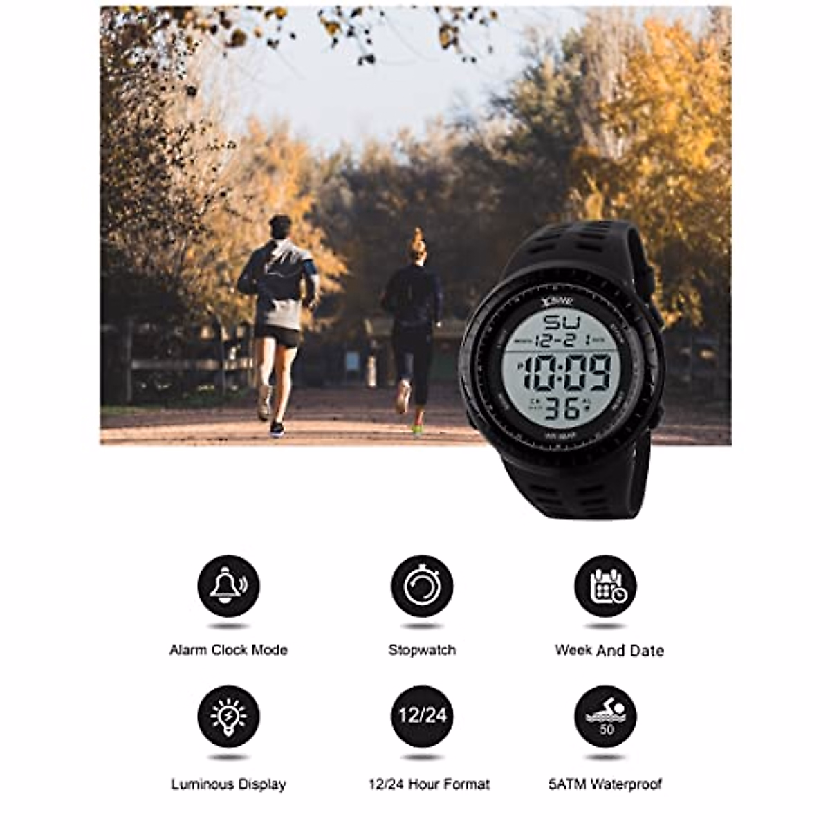 Digital Watch Men Sports LED Screen Large Face Military Watches for Men Waterproof Casual Luminous Stopwatch Alarm Simple Watch 1167