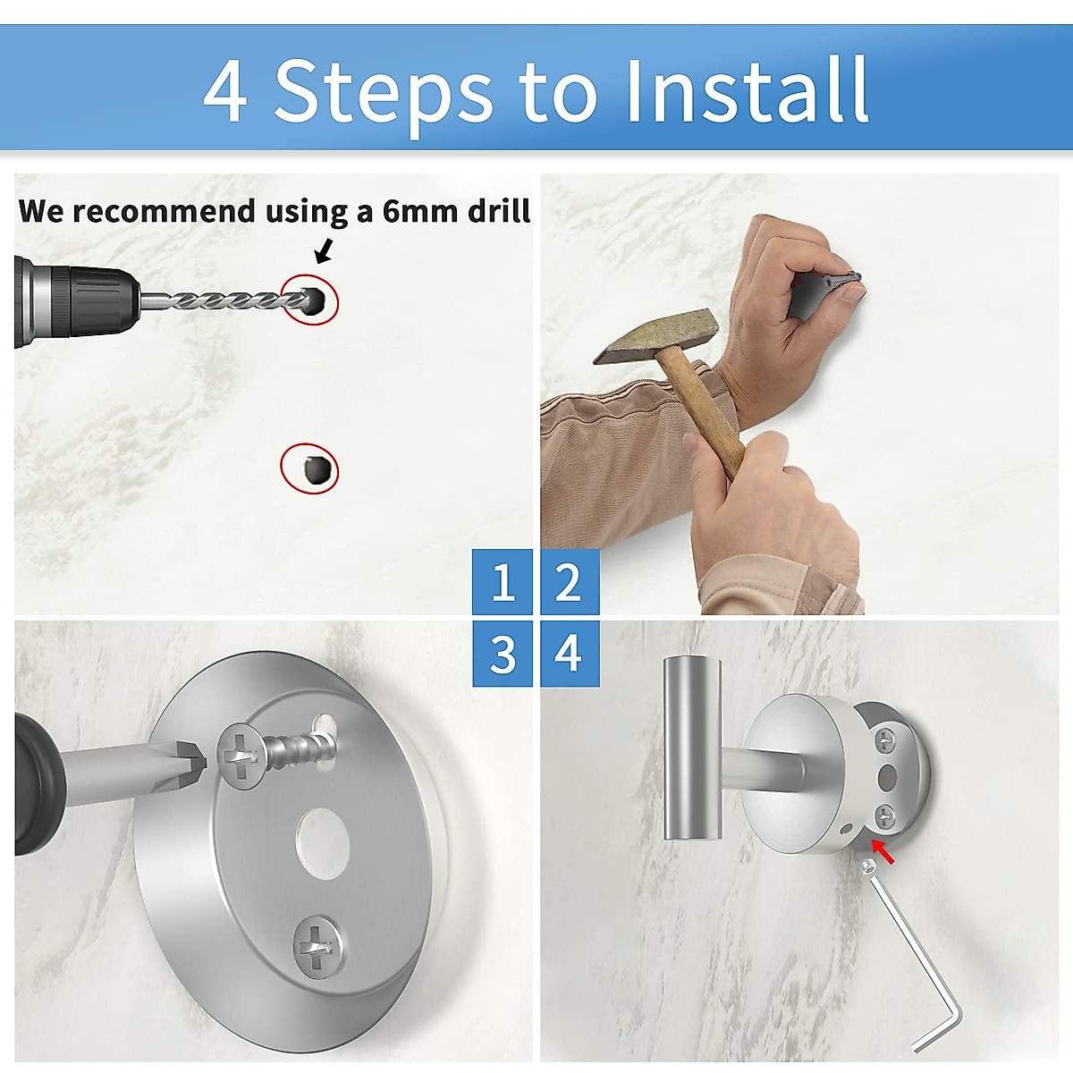 Budding Joy Towel Hooks for Bathrooms 4 Pack Brushed Nickel Towel Hook Coat Hooks Wall Mounted SUS304 Stainless Steel Wall Hook Robe Hook Towel Hanger for Bathroom Kitchen Hotel Garage Heavy Duty