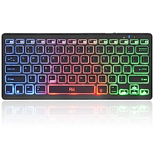 Rii Bluetooth 4.0 Wireless Multiple Color Rainbow LED Backlit Keyboard With Rechargeable Battery For iOS Android and Windows Tablet PC Laptop Notebook MacBook