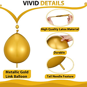 80 Pieces Needle Tail Balloons Latex Link Balloons Linking Needle Tail Balloons for Birthday Party Wedding Anniversary Graduation Arch Party Decorations (Gold,10 Inches)