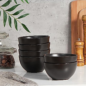 ONEMORE Cereal Bowls Set of 6, 28 oz Large Soup Bowls for Kitchen 6 inch Ceramic Salad Bowls Microwave Dishwasher Safe Deep Serving Bowl Set for Salad Dessert Rice, Black