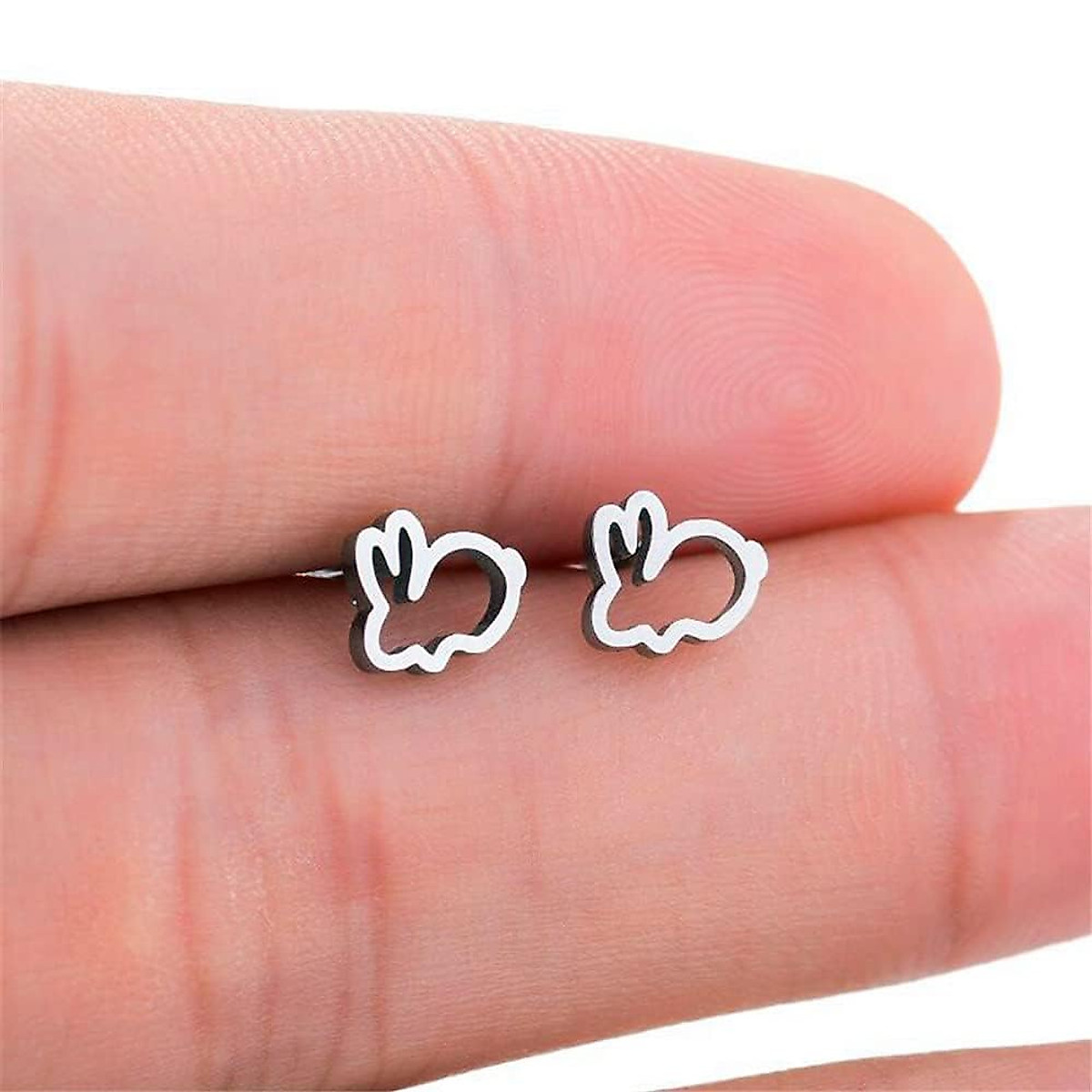 GFDGG Stainless Steel Lovely Hollow Bunny Rabbit Stud Earrings Jewelry for Women Girls Birthday Gift (Silver)