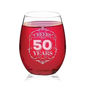 Veracco Cheers To 50 Years 50th Birthday Gift For Him Her Fifty and Fabulous Stemless Wine Glass (Clear, Glass)