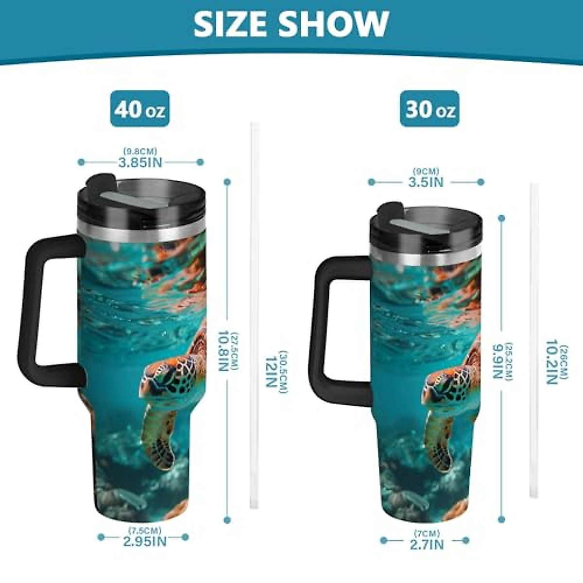 FRCSDIY Underwater Turtle Insulated Tumbler with Handle and Straw Lid,30oz Leakproof Stainless Steel Cup BPA-Free Water Bottle