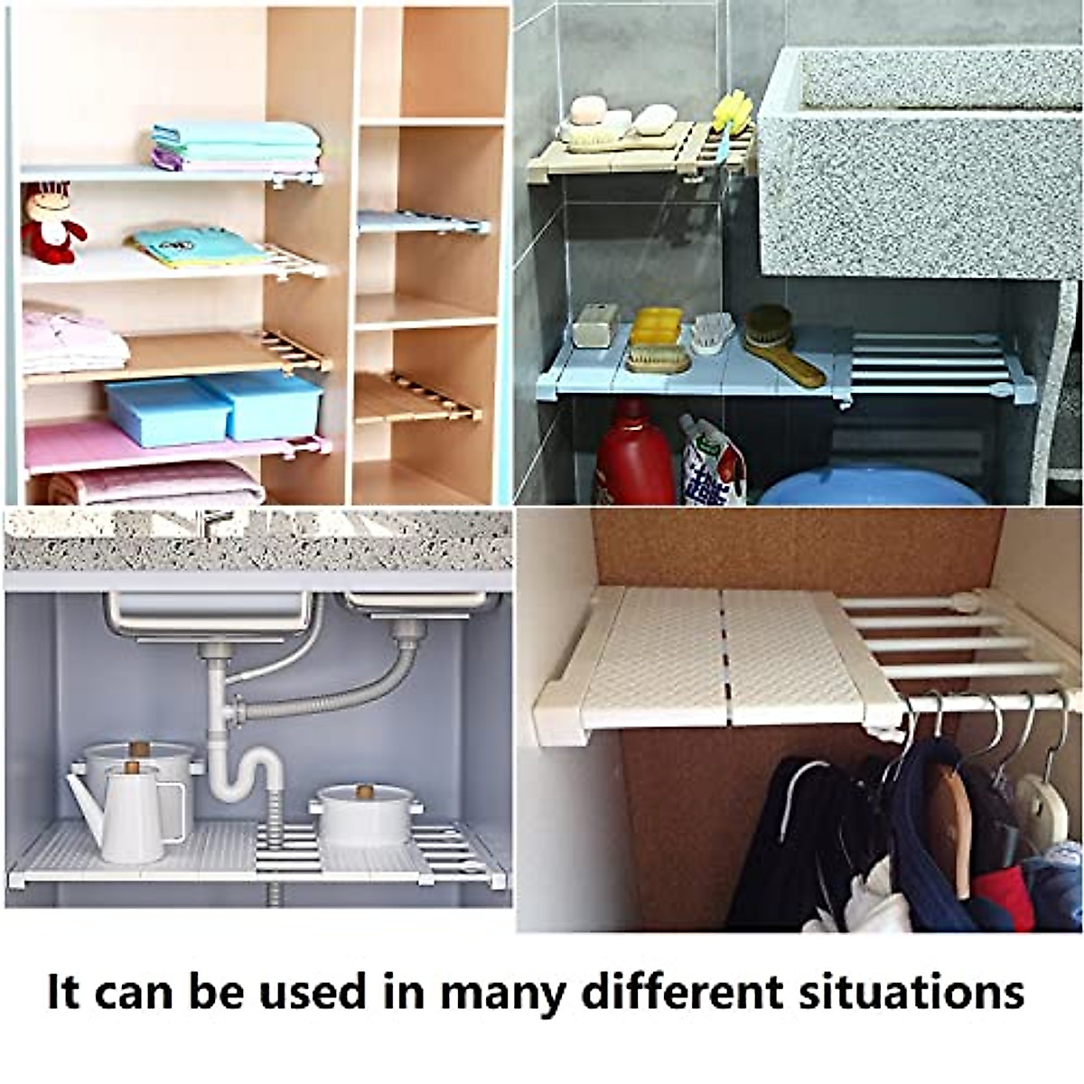 HabiWell Scalable Closet Storage Shelf Wall Mounted Kitchen Rack Space Saving Wardrobe Decorative White Adjustable Organizer Shelves Cabinet Holders (Length: 14.56-21.65 inch Width: 9.44 inch)