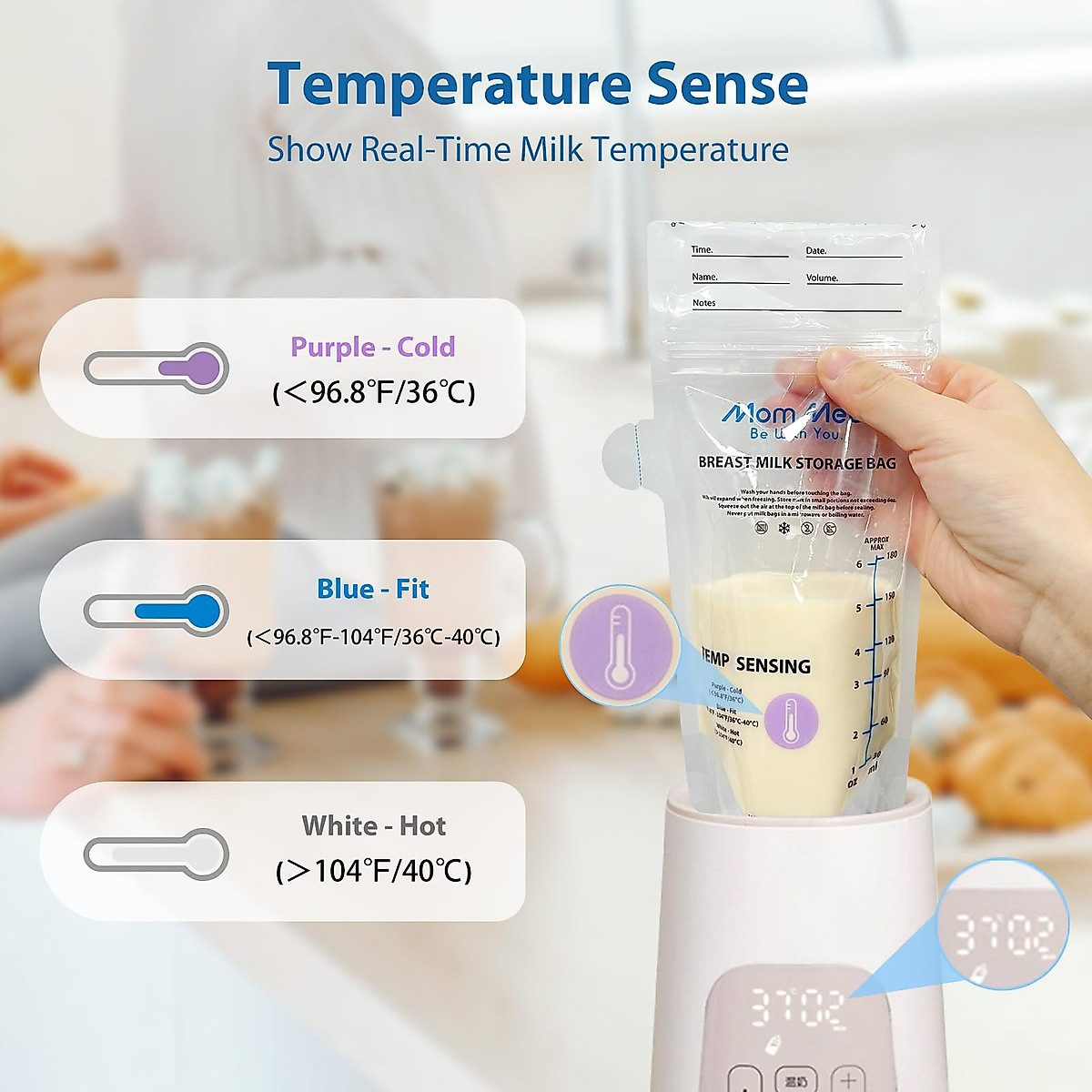 MomMed Breastmilk Storage Bags, Leak Proof Milk Storage Bags for Breastfeeding, Temp-Sensing Discoloration Disposable Breast Milk Bag with Pour Spout, 6 Ounce, Doubled-Sealed, BPA Free, 60Pack