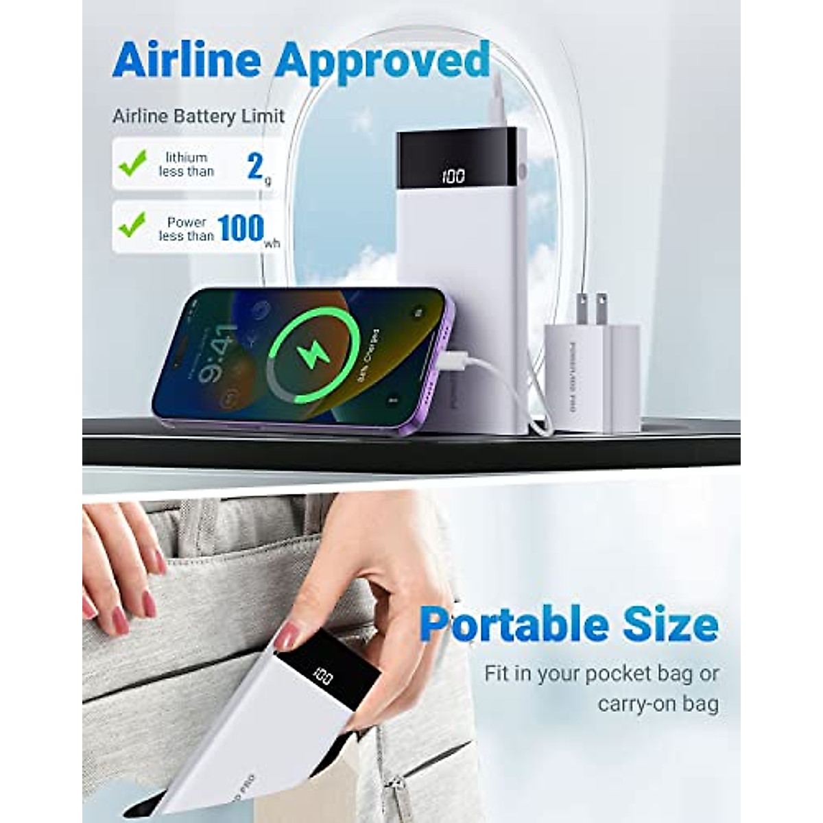 POWERADD PRO Portable Charger 10000mAh PD 20W Fast Charge Power Bank 2 Inputs 3 Outputs External Battery Pack Bundle with 20W USB C Wall Charger Compatible with iPhone 14 13 iPad Samsung Pixel.