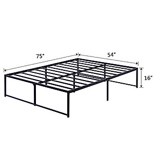 VECELO 16" Metal Platform Tall Bed Frame,Mattress Foundation/No Box Spring Needed/Heavy Duty Steel Slat Support (Full Size)