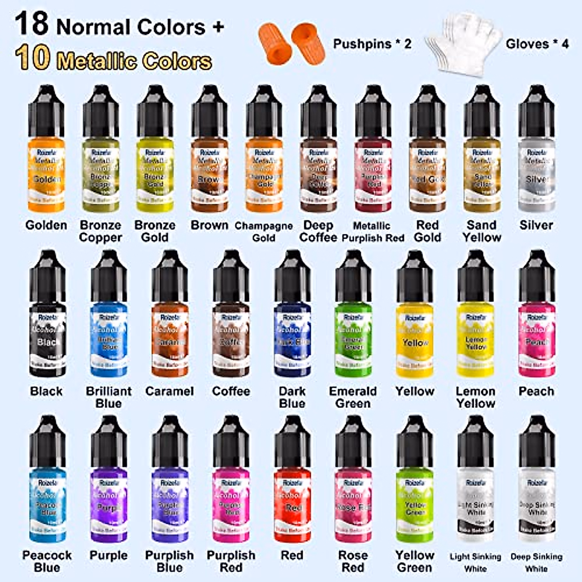 Alcohol Ink Set - 28 Bottles Vivid Colors High Concentration Metallic Alcohol Paint Resin Dye, Safe Fast Drying Effect, Alcohol Ink for Epoxy Resin, Art Painting, Glass, Tumbler Making, 10ml Each