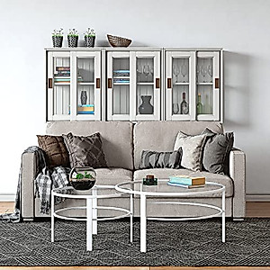 Henn&Hart Round Nested Coffee Table in White, Modern coffee tables for living room, studio apartment essentials, 36" Wide