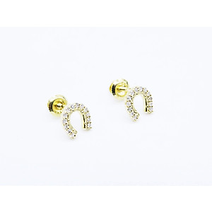 Dazzlingrock Collection 0.13 Carat (ctw) 14K Round White Diamond Ladies Horse Shoe Earrings, Yellow Gold
