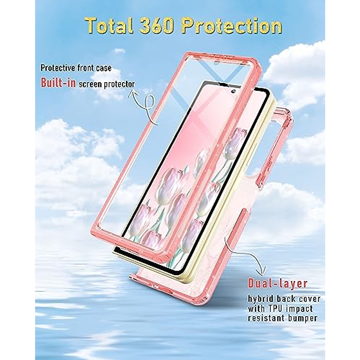 Btscase for Samsung Galaxy Z Fold 5 Case,Built in Front Screen Protector,Gold Glitter Marble Pattern Hard PC Slim Shockproof Full Body Drop Protective Case for Galaxy Z Fold 5 5G (2023), Rose Gold