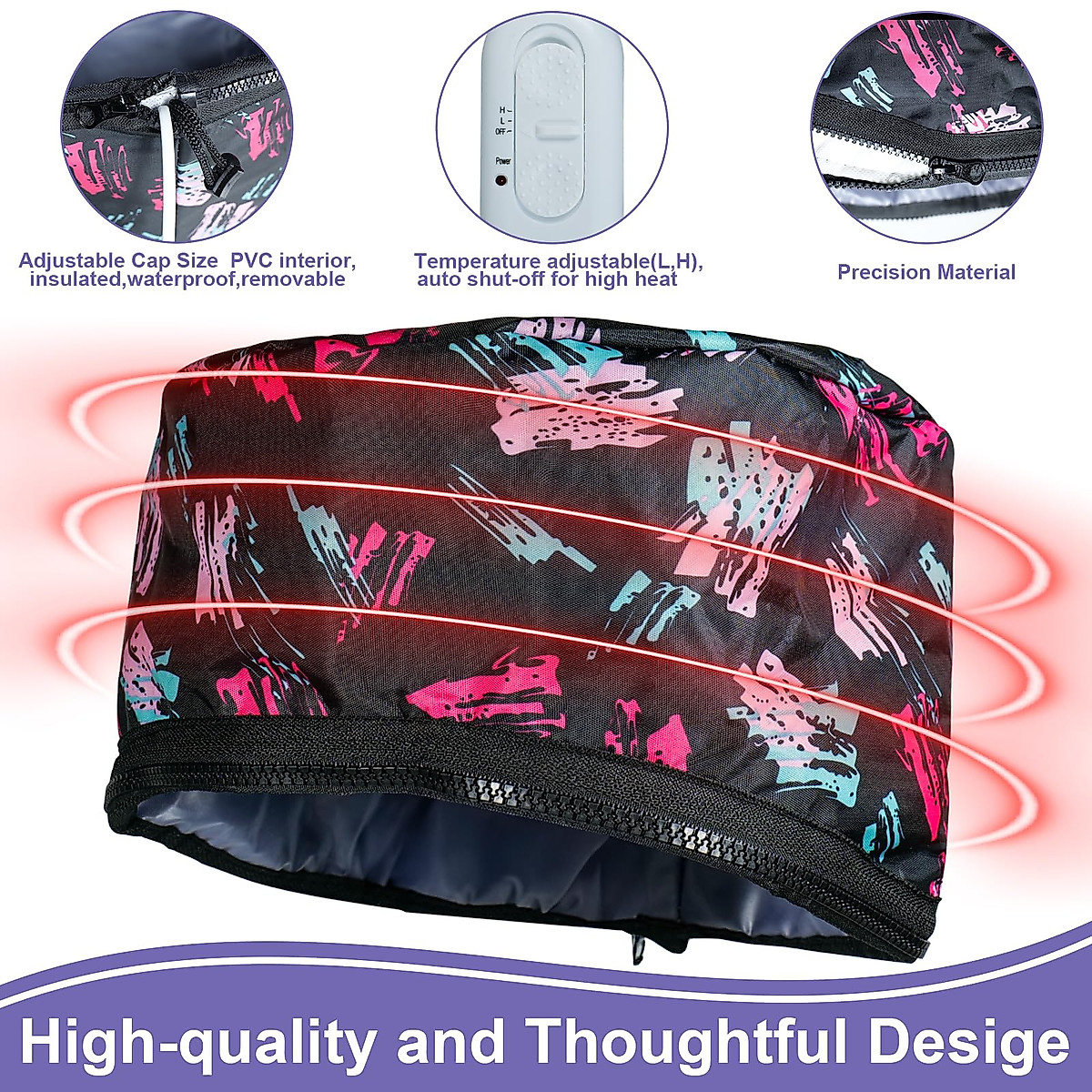 Alotlucky Hair Thermal Steamer Treatment SPA Cap Nourishing Care Hat with Adjustable Temperature Control,Moisturize and Nourish, Hair Care for Home Use(Black)