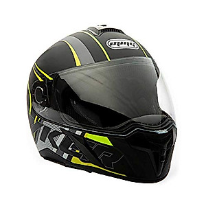 Motorcycle Full Face Helmet DOT Street Legal +2 Visors Comes with Clear Shield and Free Smoked Shield (MGAH21) (Matte Black Yellow, Large)