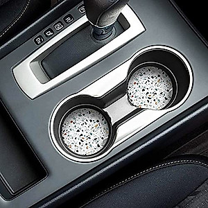 Car Coasters for Drinks Absorbent, 2 Pack Cup Holders, 2.56" Ceramic Stone & Non-Scratch Cork Base Coasters, Auto Accessories for Women & Men, Classic Italian Floor Venetian Natural