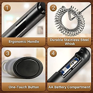 YSSOA Electric Milk Frother Handheld with Stainless Steel Stand Battery Operated Whisk Drink Mixer for Coffee, Frappe, Latte, Matcha, Hot Chocolate, Black (1 Pack, Black2)