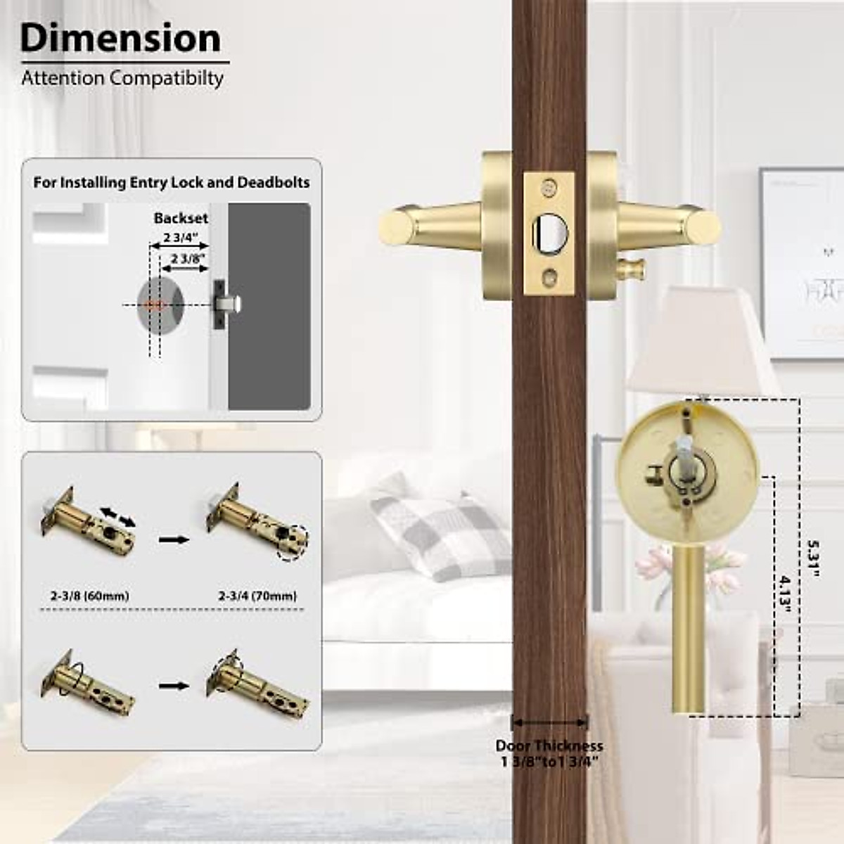 Haidms 6 Packs Gold Heavy Duty Door Handle Interior,Privacy Door Lever Handle, Bathroom Door Handles Interior, Modern Bedroom Door Handle