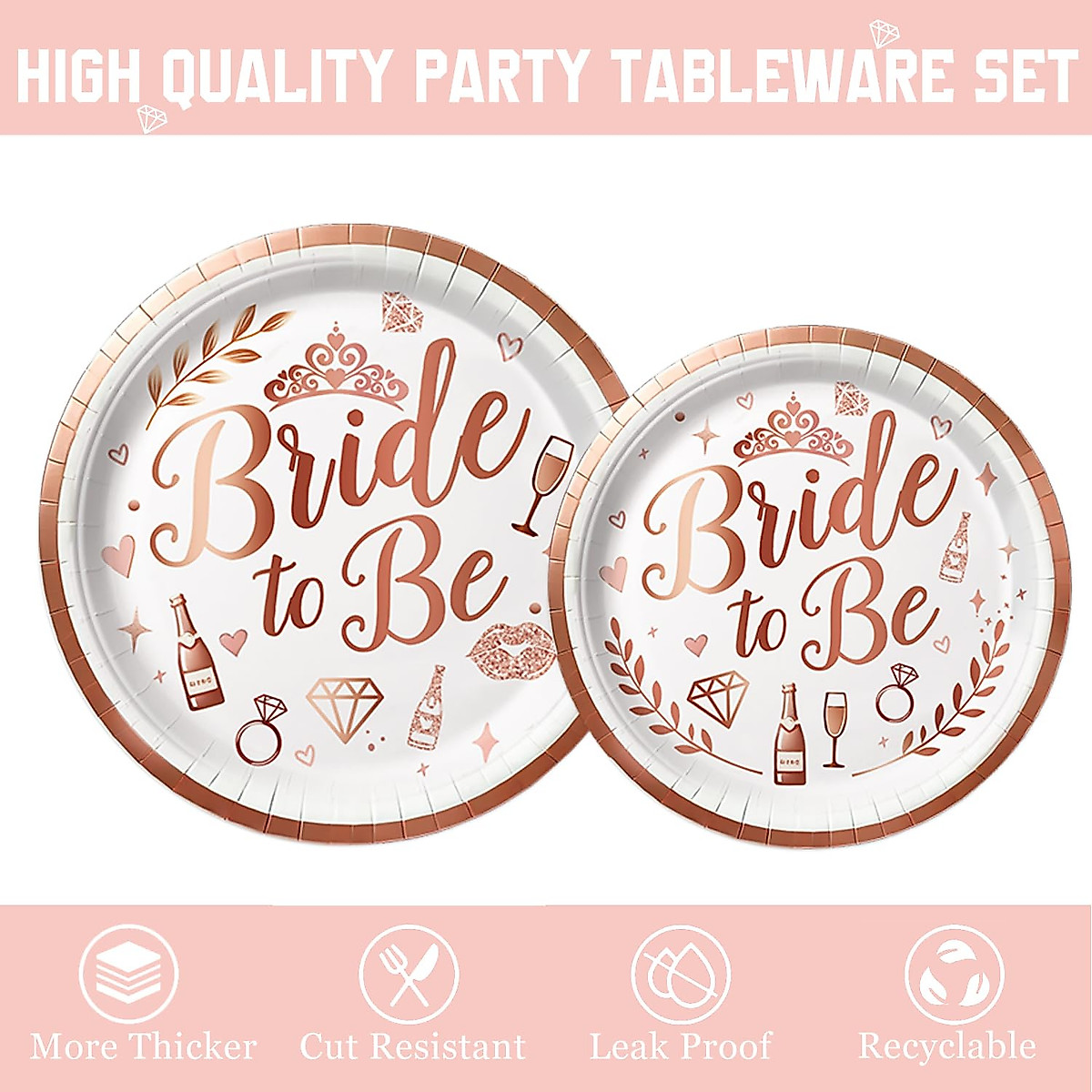 Bridal Shower Decorations - Rose Gold Bachelorette Party Decorations Set with Plates, Napkins, Cups, Cutlery, Bride to Be, Star, Heart Foil Balloons for Bridal Shower Decor, Serve 25