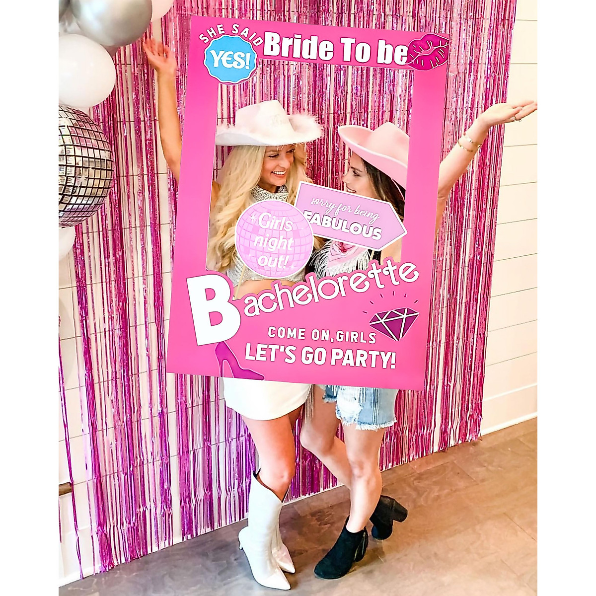 JeVenis Lets Go Party Bachelorette Photo Booth Props Hot Pink Girl Bachelorette Party Supplies for Bachelorette Bridal Shower Party Supplies