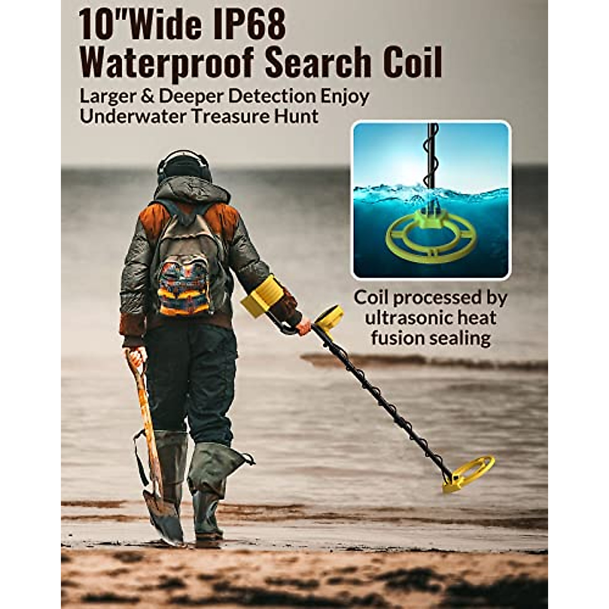 Metal Detector for Adults - Professional Metal Detector Gold and Silver with LCD Display, High Accuracy Waterproof Pinpoint 5 Modes, 10" Coil Lightweight Metales Detectors Stem Adjustable to 60.2"