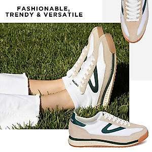 TRETORN Women's Rawlins Casual Lace-Up Sneakers, White/Green, 7