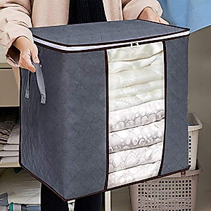 Kernorv Large Capacity Clothes Storage Bags, Set of 3 Breathable Foldable Durable Thick Fabric blanket Closet Organizer with Sturdy Zipper for Clothes,Comforters,Blankets,Pillows,Bedding (Grey)