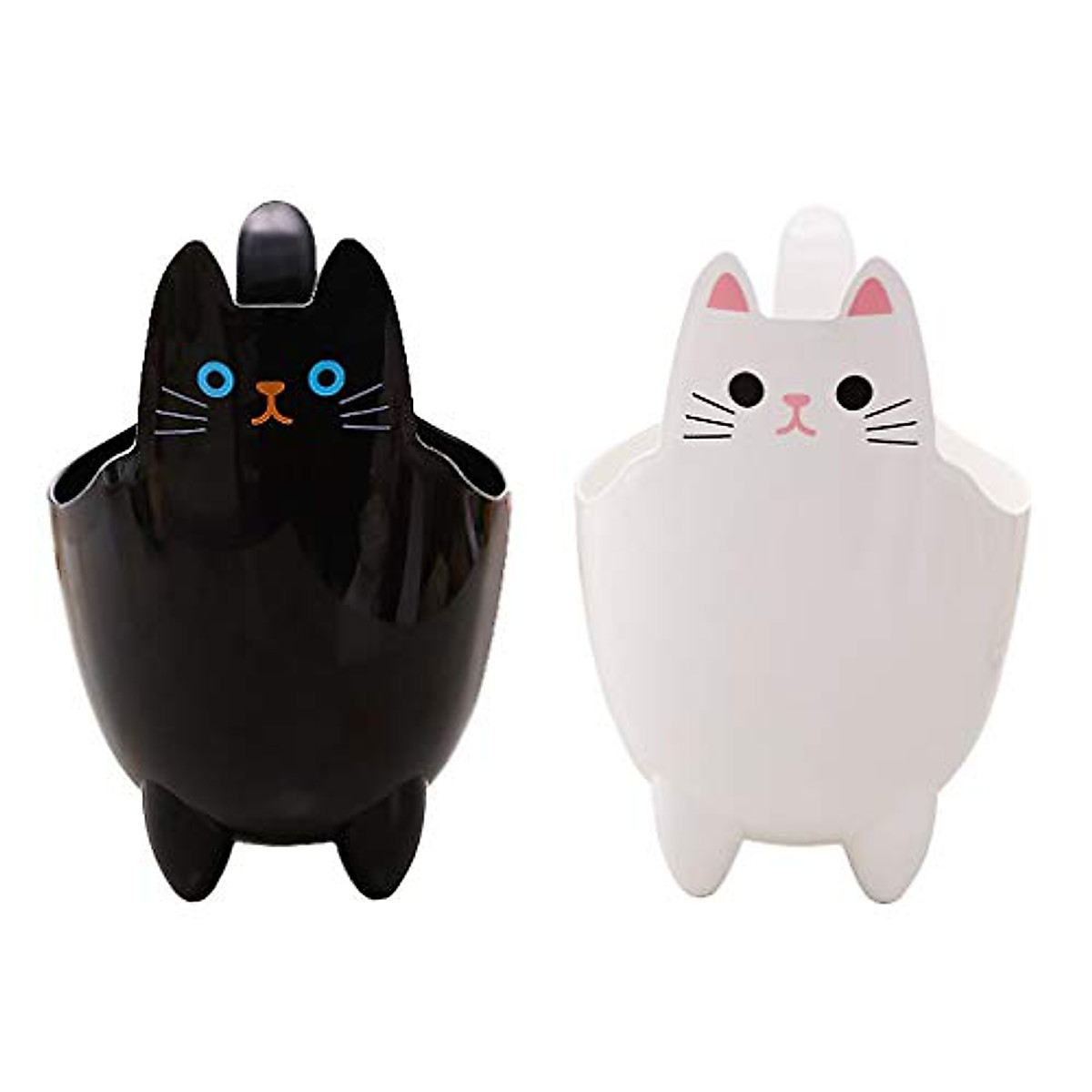 Mozacona 2pcs Cartoon Cat Shape ABS Mini Table Trash Cans Storage Buckets (Black/White)