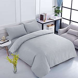 MOONLIGHT20015 Silver King Size Duvet Cover – Soft 3 Piece Double Brushed Microfiber Duvet Cover Set with Button Closure, 1 Duvet Cover King Size 104x90 inches and 2 Pillow Shams