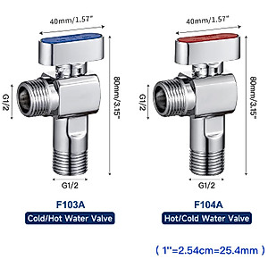 SUBMARINE Angle Stop Valve, Brass Material, 1/2'' Inlet and Outlet Caliber, 1/4 Turn Shut Off Valve, With 3/8'' Adapter, Hot and Cold Water, Suitable for Kitchen, Bathroom and Pipeline