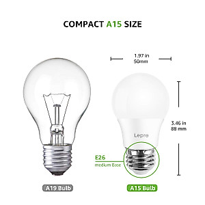 Lepro LED Refrigerator Light Bulb - 40W Equivalent Waterproof Appliance Bulb Replacement for Frigidaire, 5000K Daylight Non-Dimmable Freezer Bulbs with 450 Lumen, 120V 5W A15 E26 Medium Base, 2 Pack