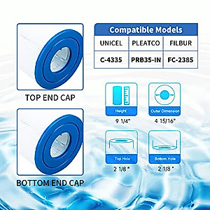 PRB35-IN Spa Filter Replaces Unicel C-4335, Guardian 409-219, Filbur FC-2385, 03FIL1300, 17-2482, 25393, 303557, 817-3501, R173431, 35 sq.ft L x OD: 9 1/4" x 4 15/16" Drop in Hot Tub Filter (2 Pack)