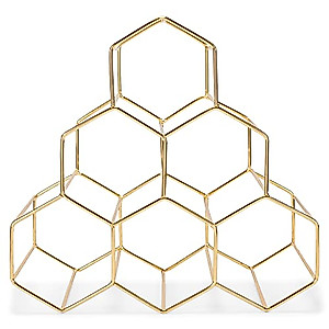 NAT & Jules Honeycomb Gold Tone Iron Metal Tabletop Wine Rack - Holds 6 Bottles