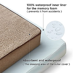 Bedsure Orthopedic Dog Bed for Extra Large Dogs - XL Memory Foam Waterproof Dog Bed Pillow for Crate with Removable Washable Cover and Nonskid Bottom - Plush Flannel Fleece Top Pet Bed, Khaki